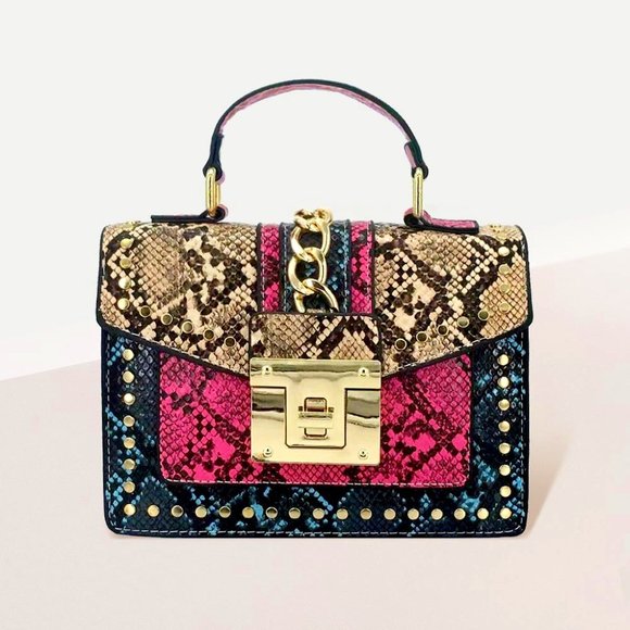 Bags | Snake Pattern Faux Leather Crossbody Handbag | Poshmark
